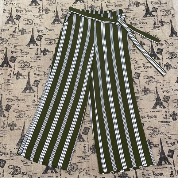 Versona | Pants & Jumpsuits | Em Nwt Olive Nightwhite Striped Belted ...